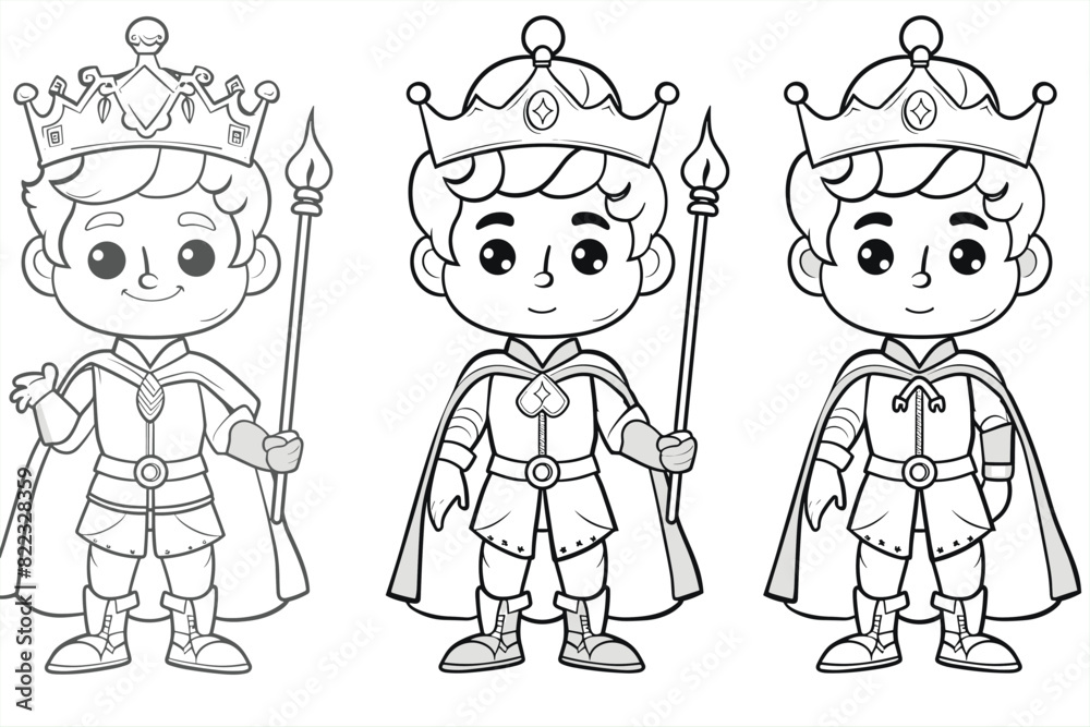 coloring pages with cute prince characters, coloring book, happy prince ...