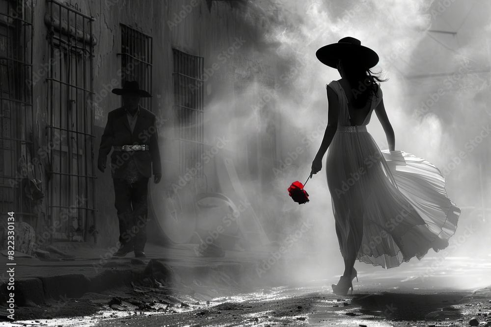 Noir illustration Narco telenovela Noir: A black and white scene ...