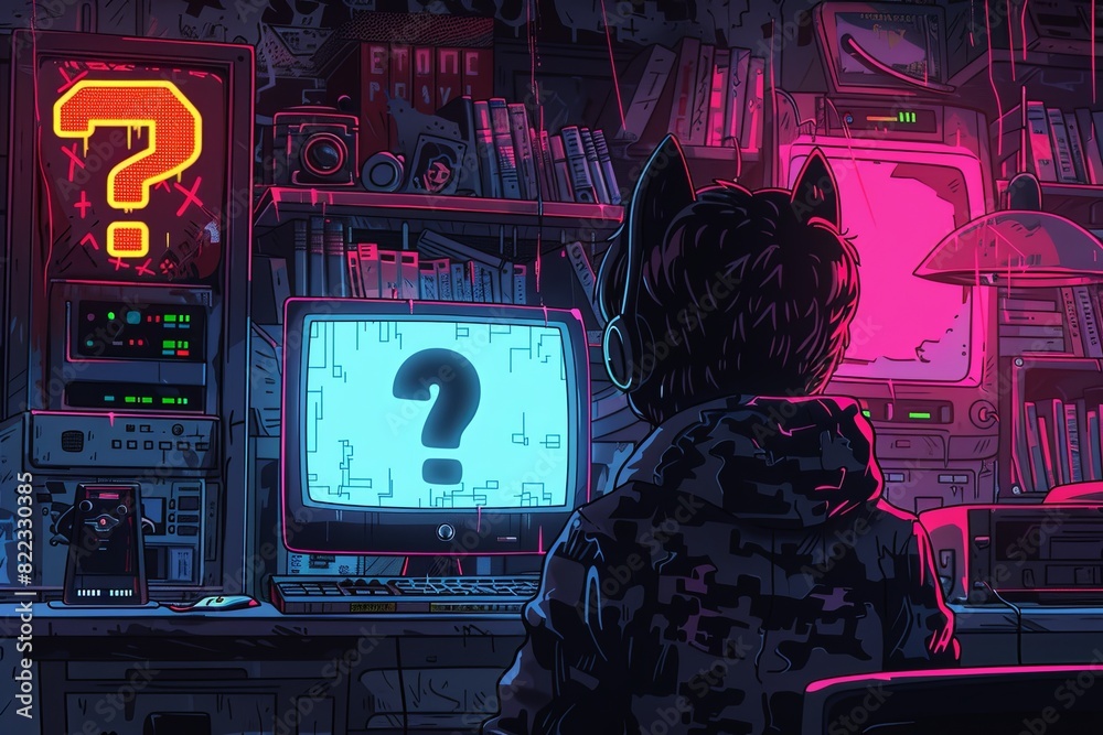 Virtual Villain Vengeance: A dimly lit gamer's room pulsating with ...