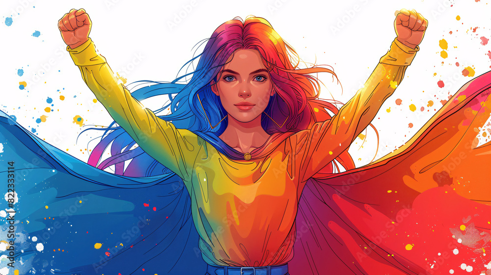 Cartoon style illustration of a non-binary person with a flowing cape ...