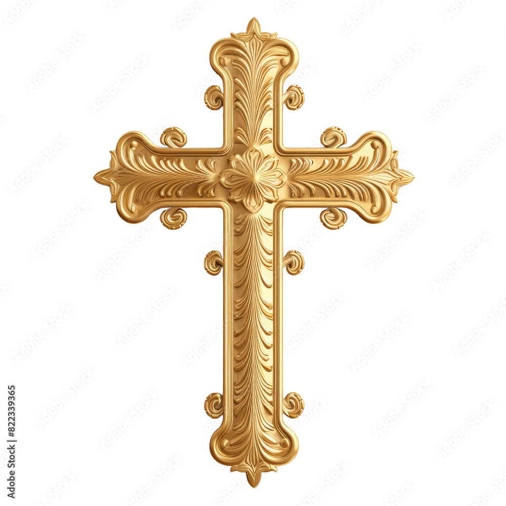 golden cross Religious crucifix symbol isolated on transparent ...