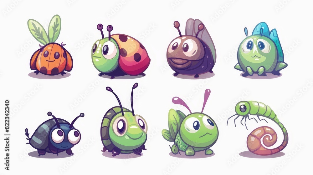 Cartoon set of insects. Ladybugs, ladybirds, bees, dragonflies ...