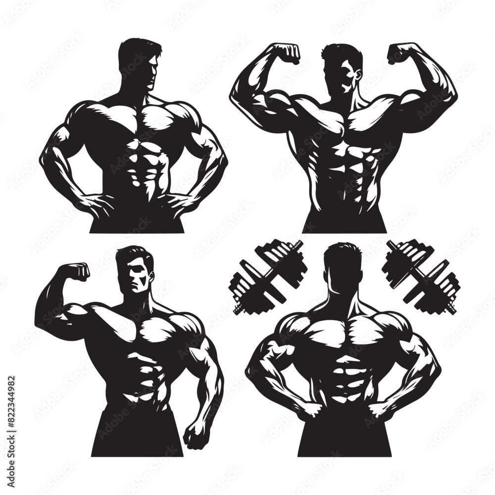a clean body builder vector lines ,Muscular man in different poses ...