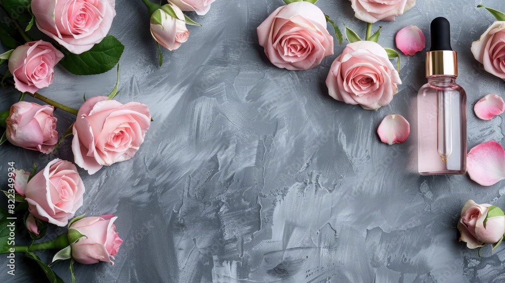 Beautiful rose arbor in an English garden with pink roses, a blue sky ...