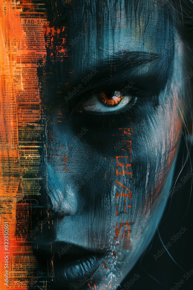 Illustration of a face with layers representing fear, using dark colors ...