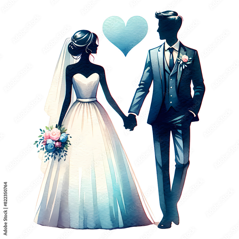 Wedding Romantic Couple Illustration Clipart, Wedding Invitation or ...