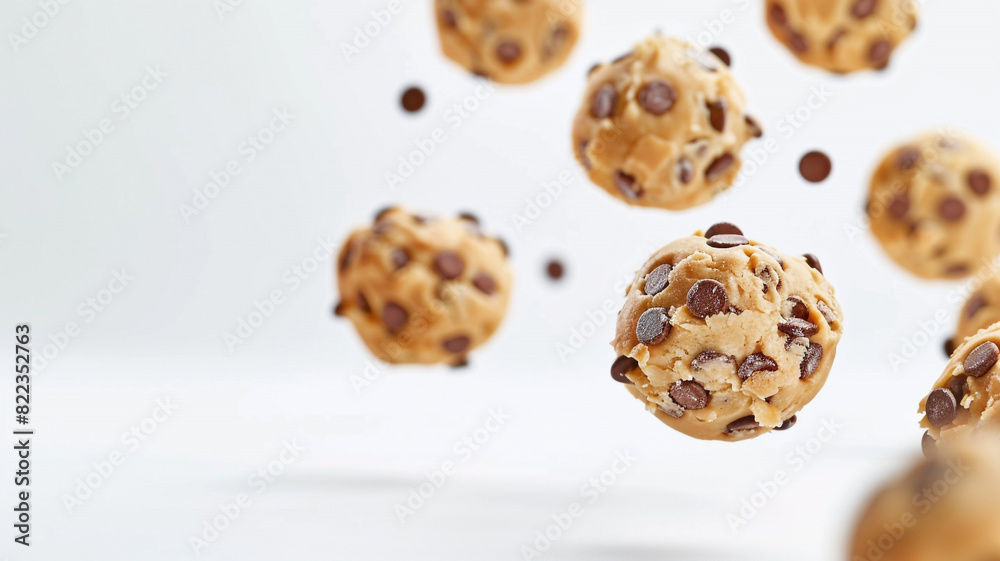 Round cookie dough balls flying against a white backdrop Stock Photo ...