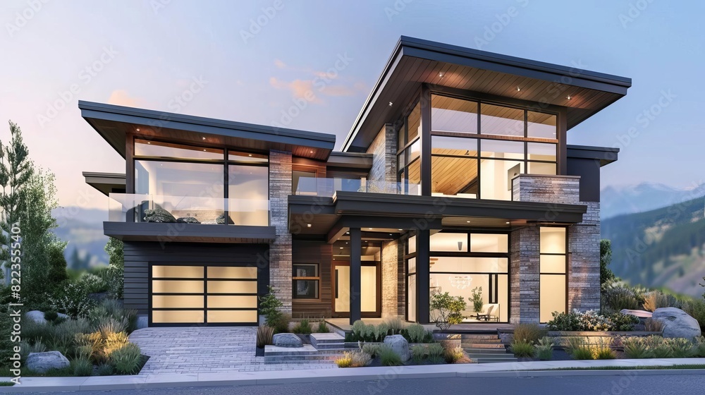 elegant modern utah home exterior design architectural 3d rendering ...