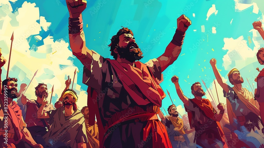 Step into a playful cartoon scene capturing Joshua and the Israelites ...
