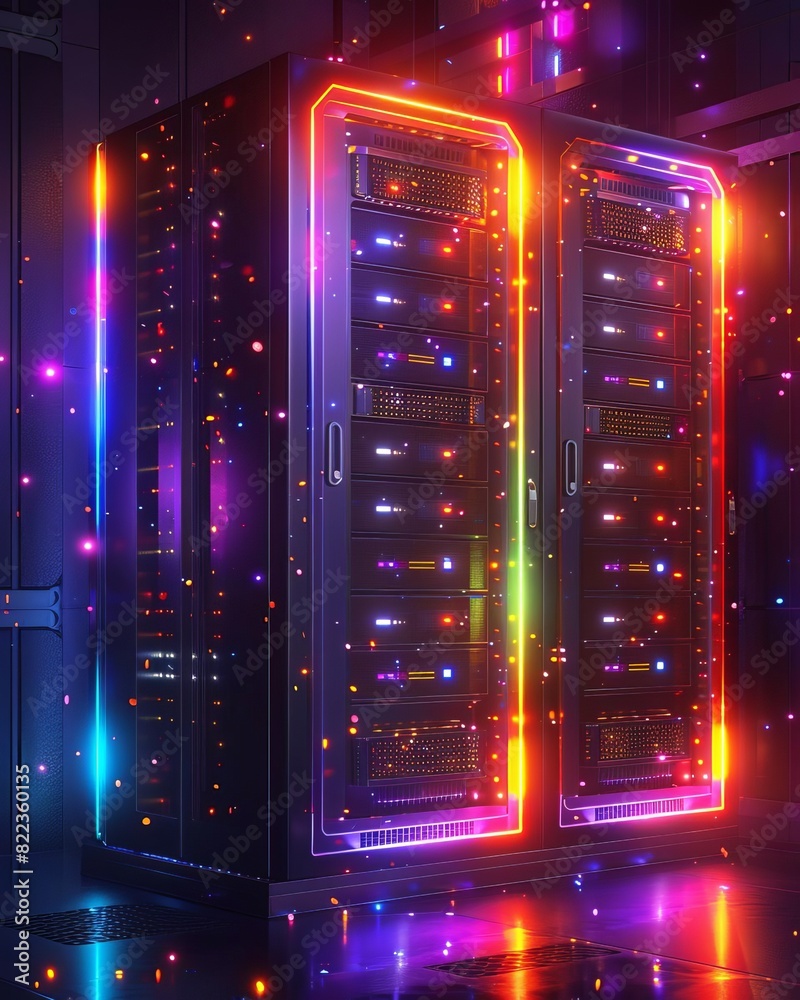 Artificial Intelligence Server Rack A server rack glowing with LED ...