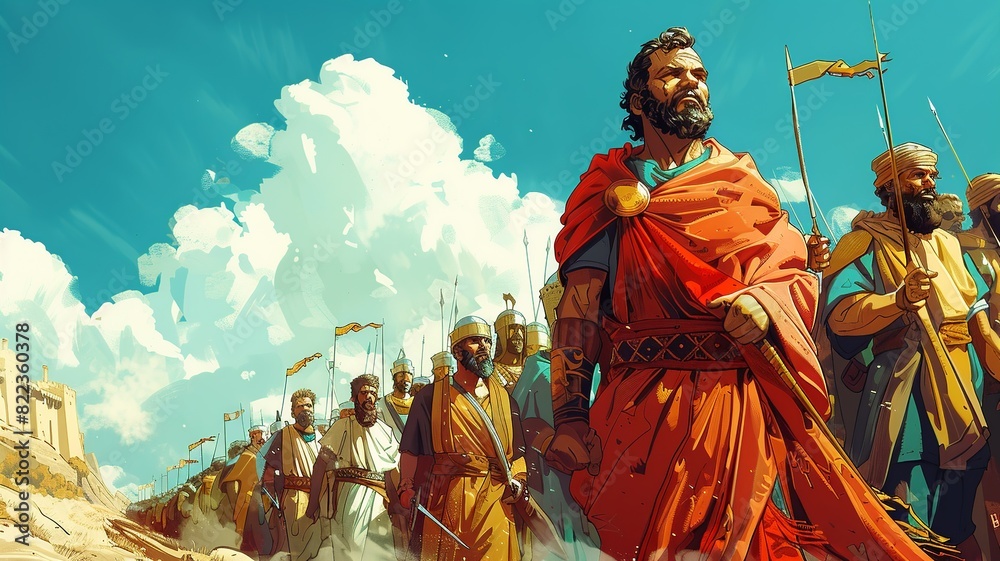 Step into a playful cartoon scene capturing Joshua and the Israelites ...