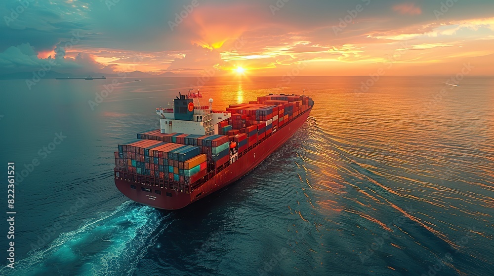 container ship at industrial port in import export business logistics ...