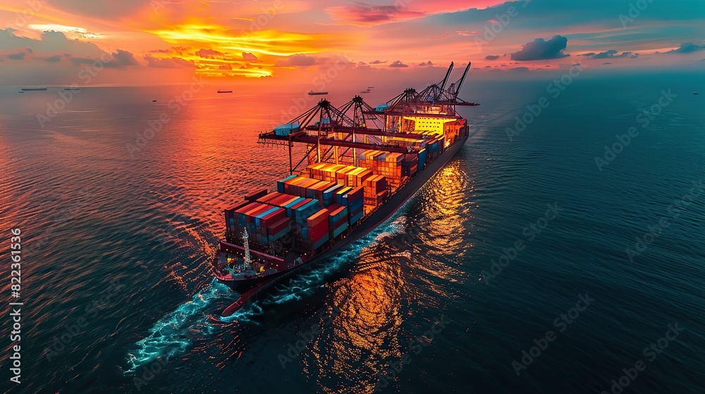 container ship at industrial port in import export business logistics ...