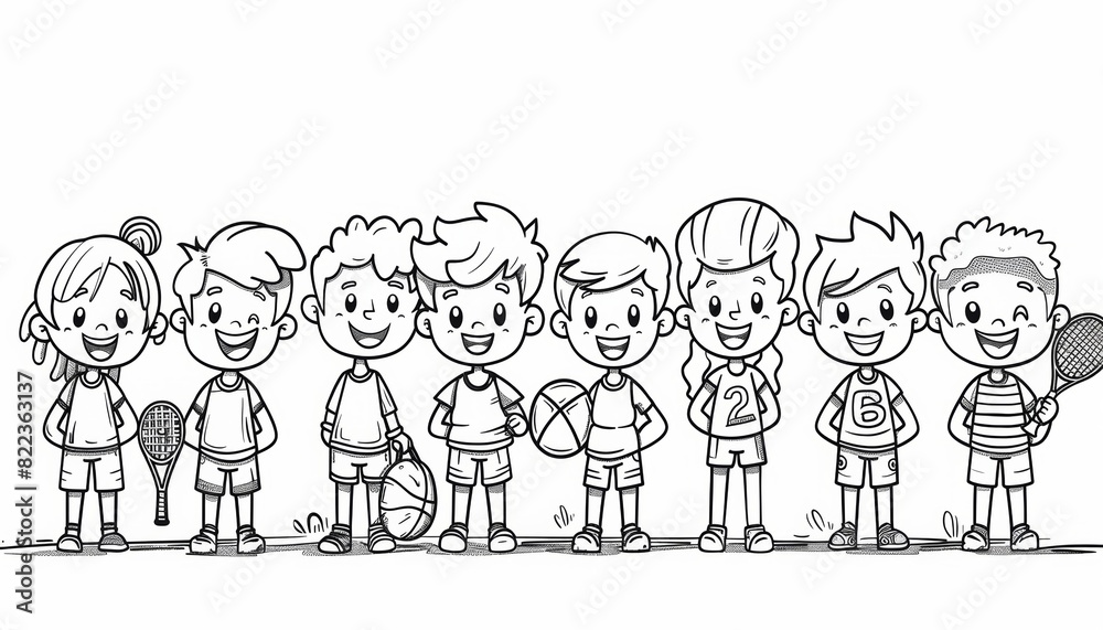 Simple line drawing of a coloring book depicting Sports: football ...