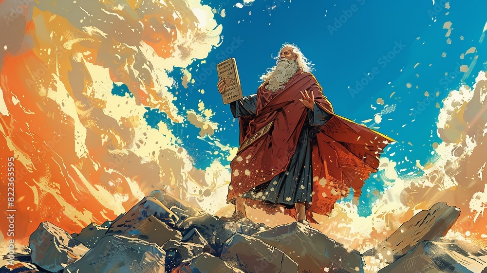 Witness a vibrant cartoon representation as Moses descends from Mount ...