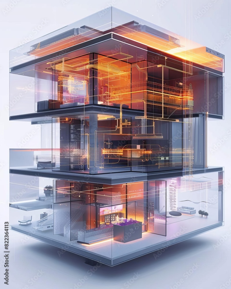 Crosssection of futuristic building showcases advanced air filtration ...