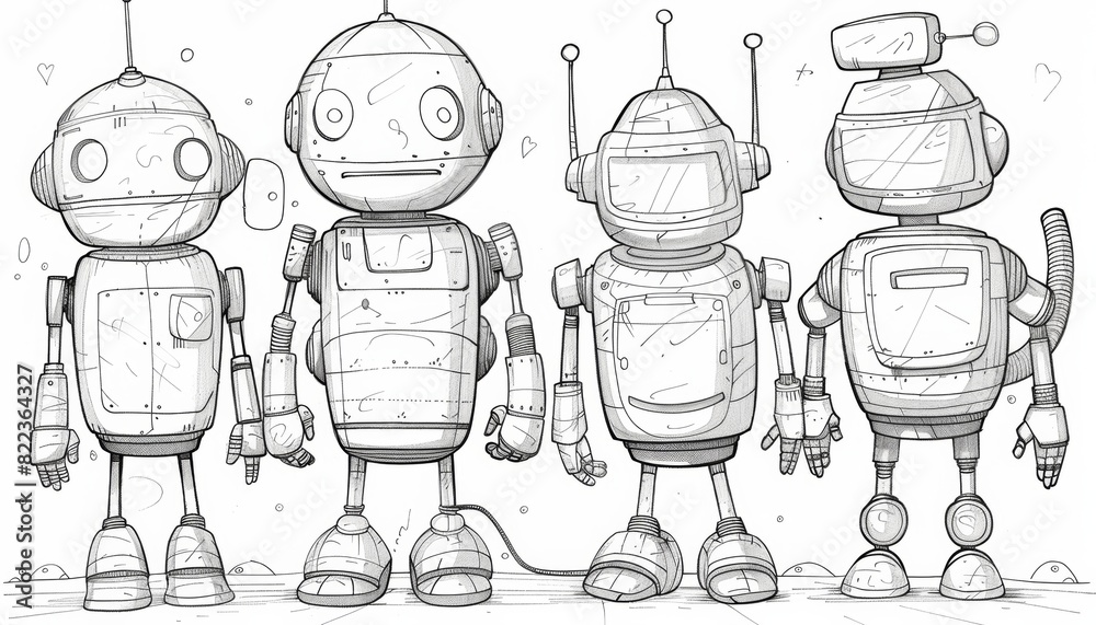 Simple line drawing of Robots for coloring: robot vacuum cleaners ...