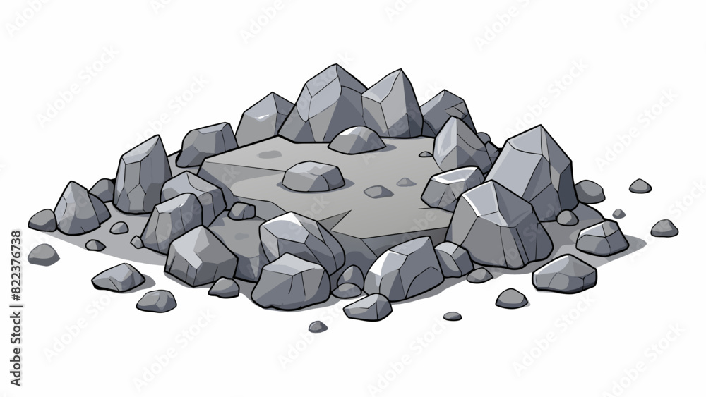 A rocky ground with jagged gray boulders jutting out at odd angles. The ...