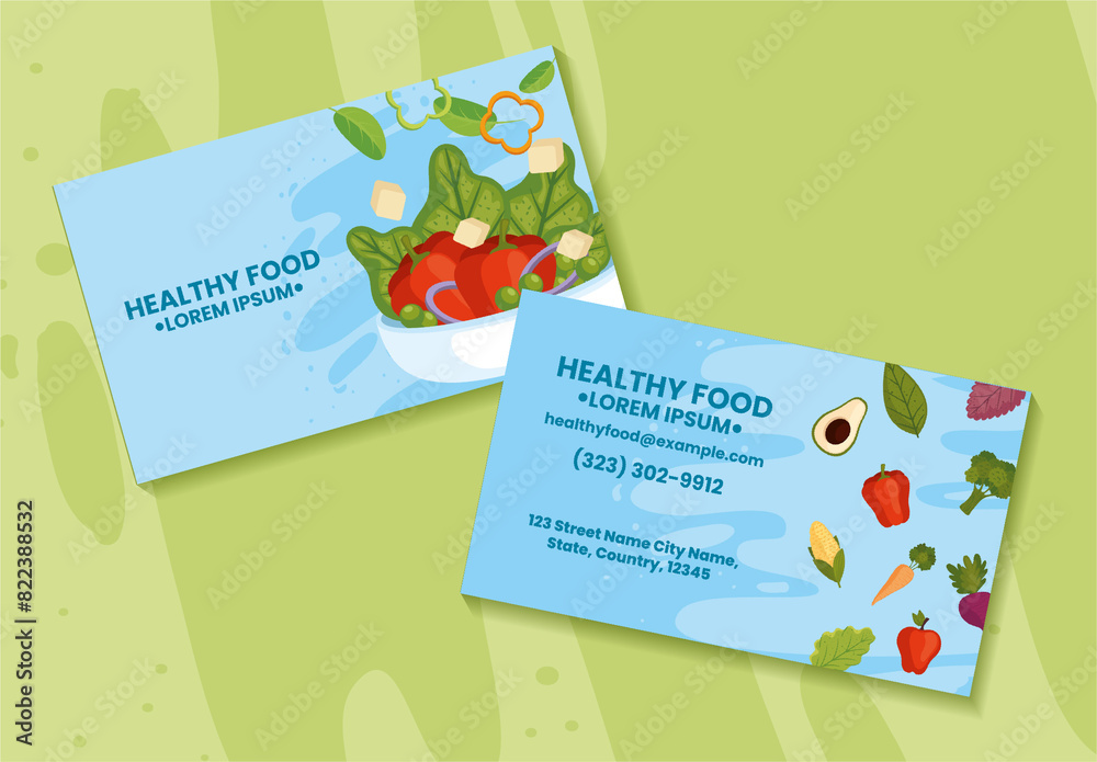 Blue and Green Healthy Food Business Card Template Stock Template ...