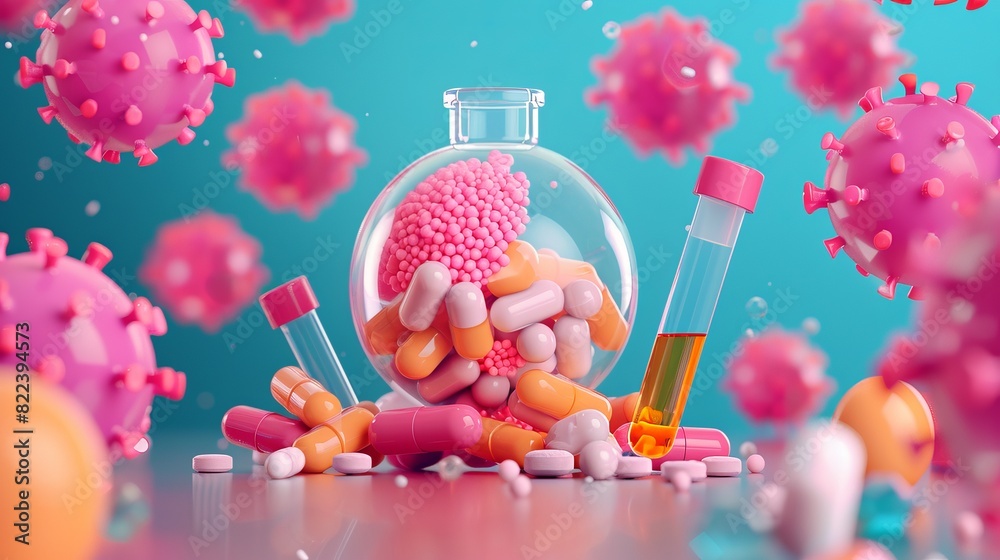 3D model flat design front view. Drug targeting cancer cell, advanced ...