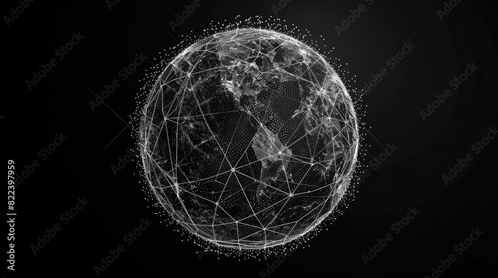 Sphere, globe and space in the form of a plexus. Abstract geometric background with moving lines ...