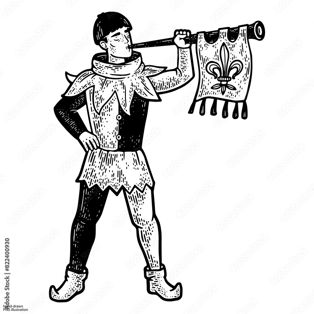 medieval trumpeter sketch engraving PNG illustration. T-shirt apparel ...