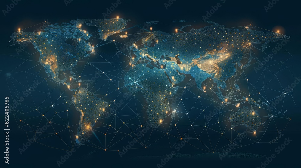 World map with pinpoints of international offices, sleek and clean ...
