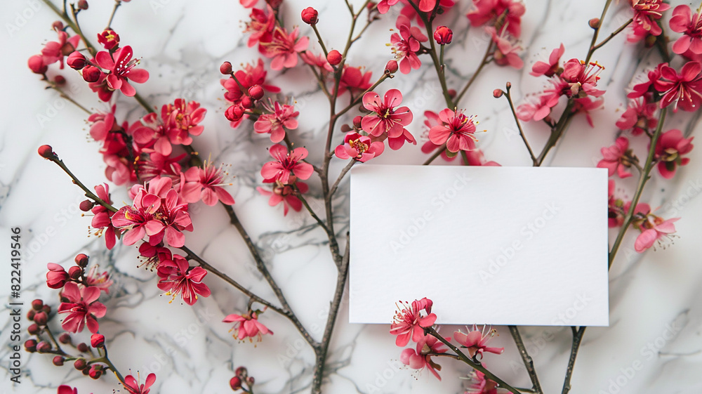 Horizontal empty card mockup with blooming white and red peony flowers ...