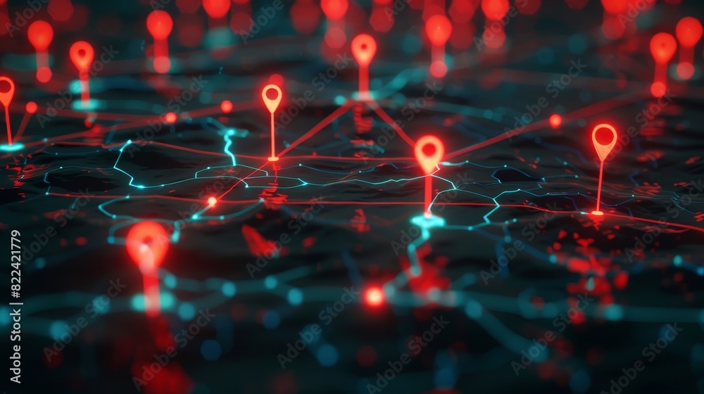 Cybersecurity Breach Visualization: Intricate Network Map with Red ...