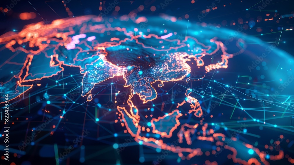 Digital map of Asia, concept of global network and connectivity, data ...