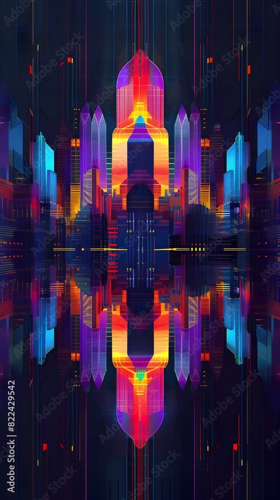 Vibrant Geometric Cityscape with Intersecting Sound Wave Elements and ...