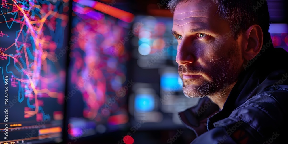 Cybersecurity Expert Reviews Code And Maps For Network Vulnerabilities Concept Cybersecurity
