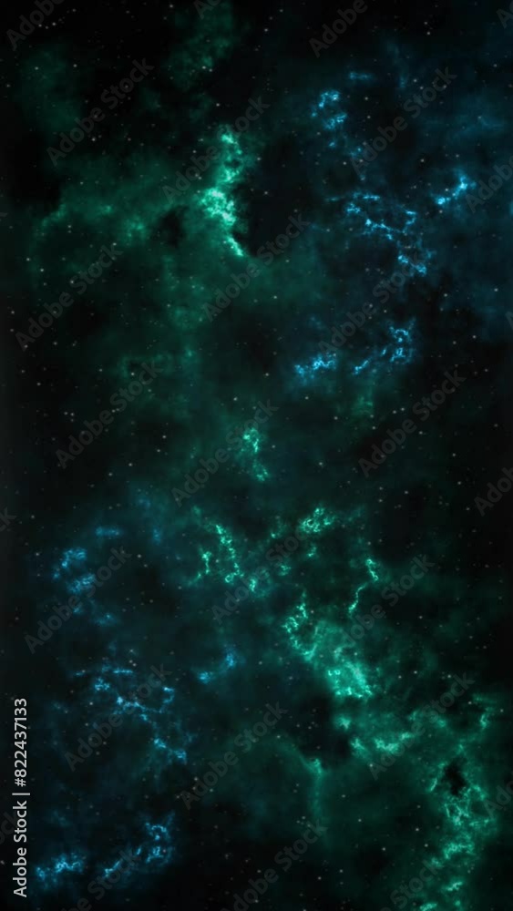 Vertical Space Blue and Green with Stars 4K Loop features a view of space with blue and green ...
