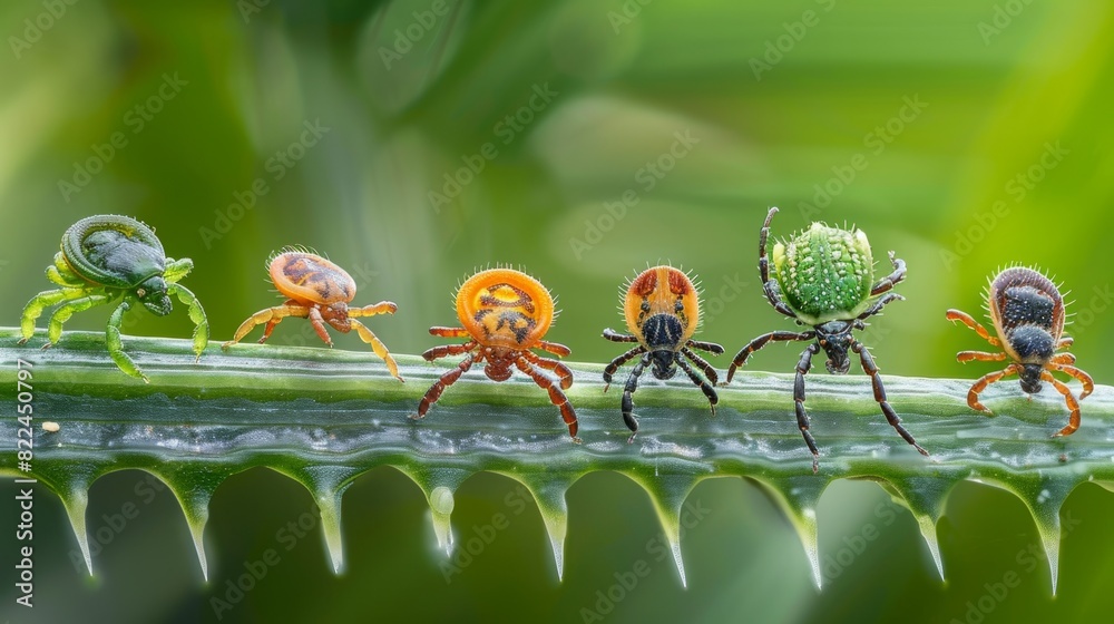 different stages of the life of ticks, from larvae to adults, to show ...