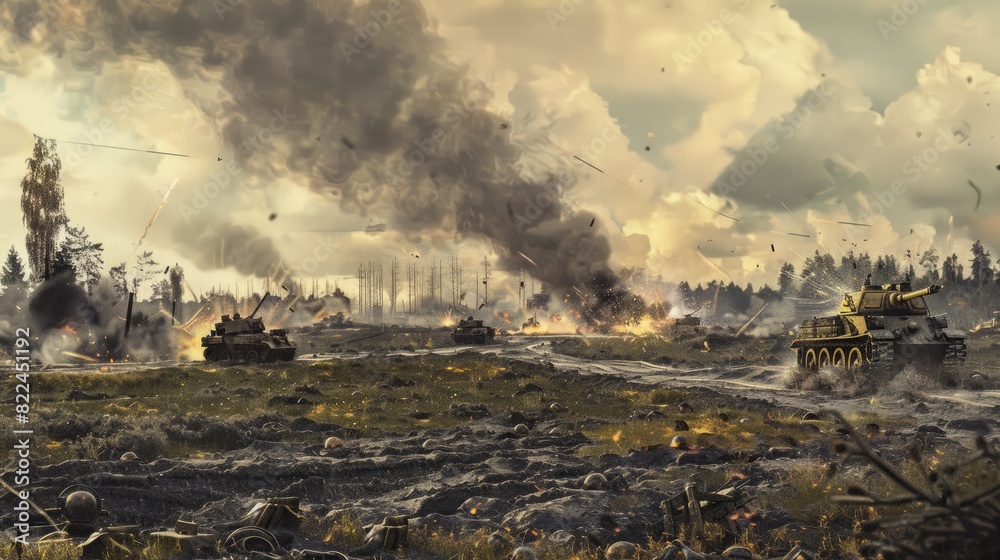 World war II battle scene illustration. AI Generative Art. Stock Photo ...