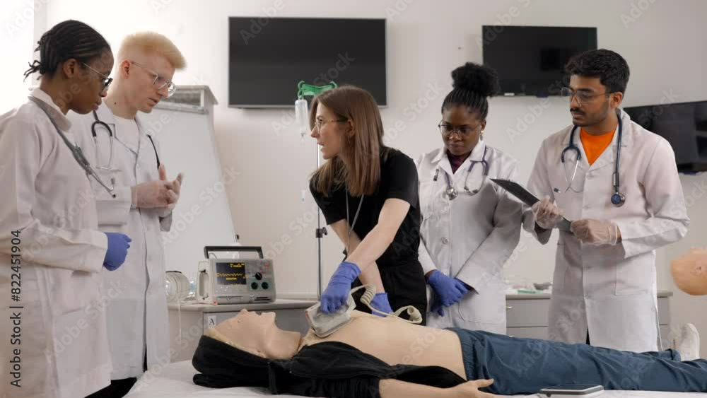 Instructor teaching first aid cardiopulmonary resuscitation course and ...