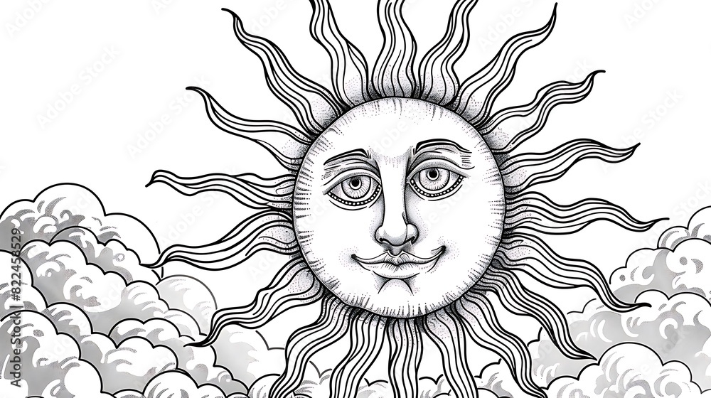 outline, illustration, sun, symbol, vector, design, background, drawing ...