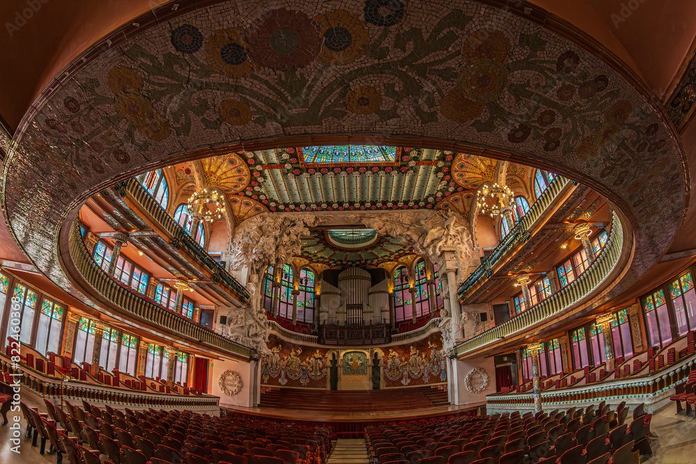 Concert hall of Palace of Catalan Music, concert hall designed in the ...