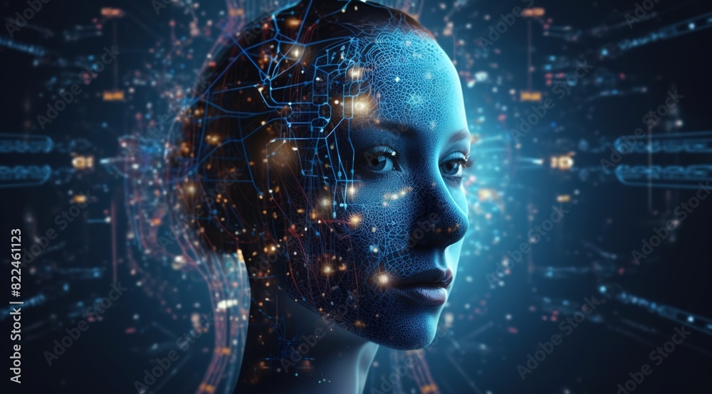 Abstract mash line and point human Brain. Low poly Neural network. IQ ...