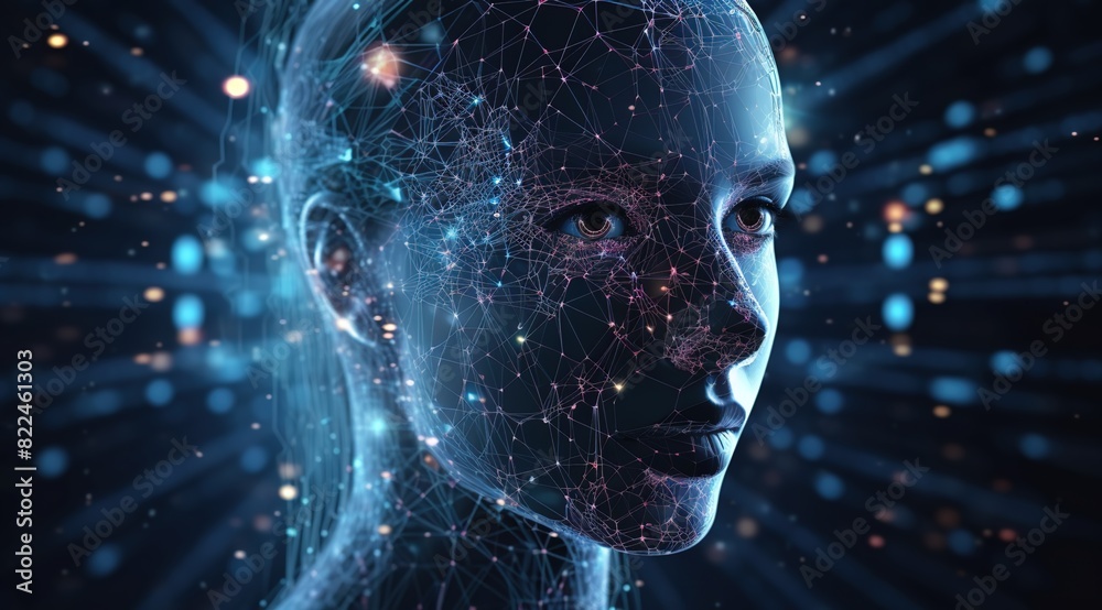 Abstract mash line and point human Brain. Low poly Neural network. IQ ...