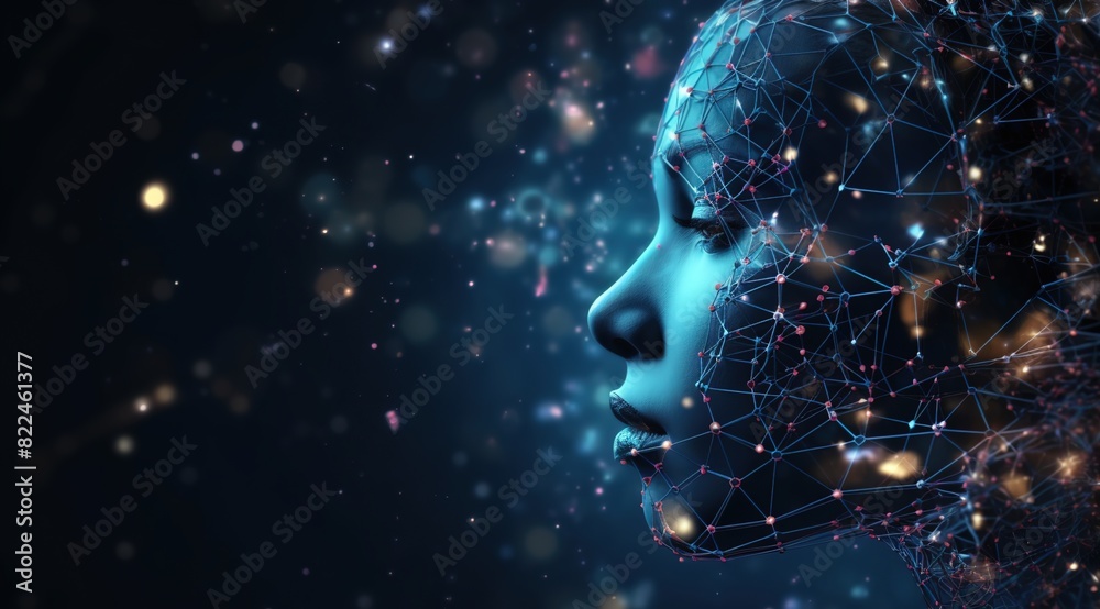 Abstract mash line and point human Brain. Low poly Neural network. IQ ...