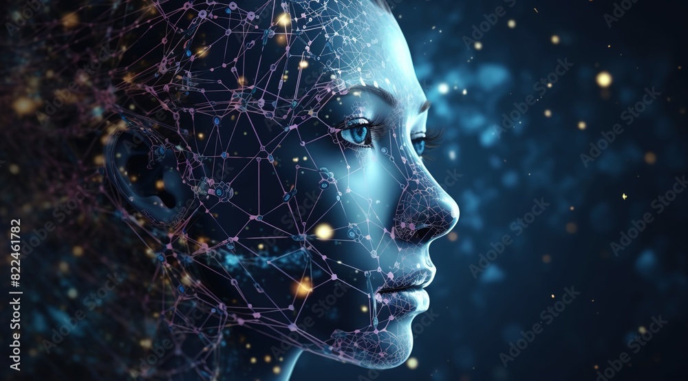 Abstract mash line and point human Brain. Low poly Neural network. IQ ...