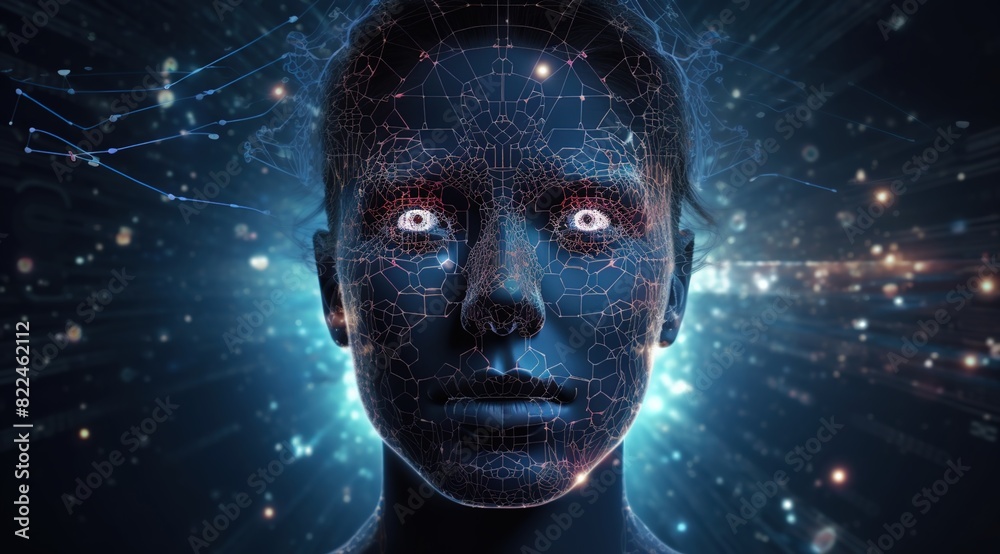 Abstract mash line and point human Brain. Low poly Neural network. IQ ...