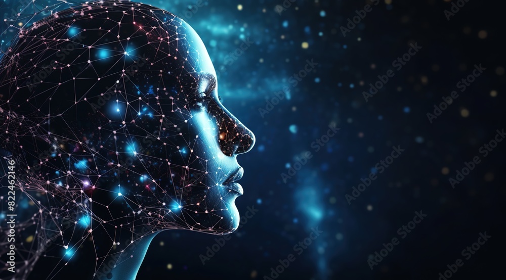 Abstract mash line and point human Brain. Low poly Neural network. IQ ...