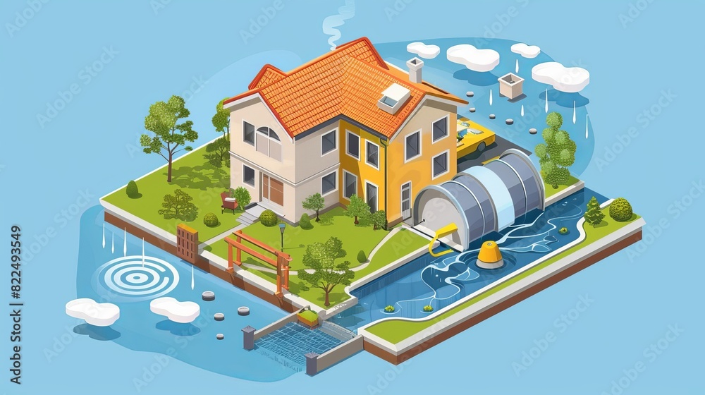 3D isometric flat vector conceptual illustration of rainwater ...