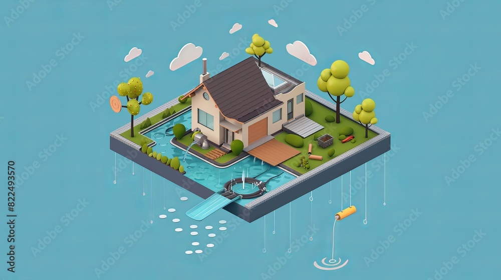 3D isometric flat vector conceptual illustration of rainwater ...