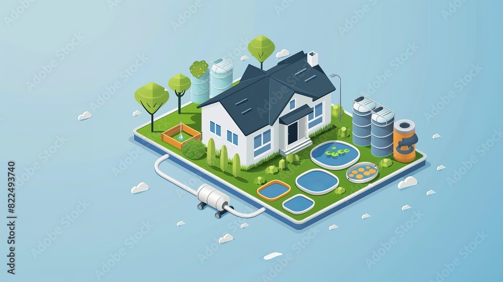 3D isometric flat vector conceptual illustration of rainwater ...
