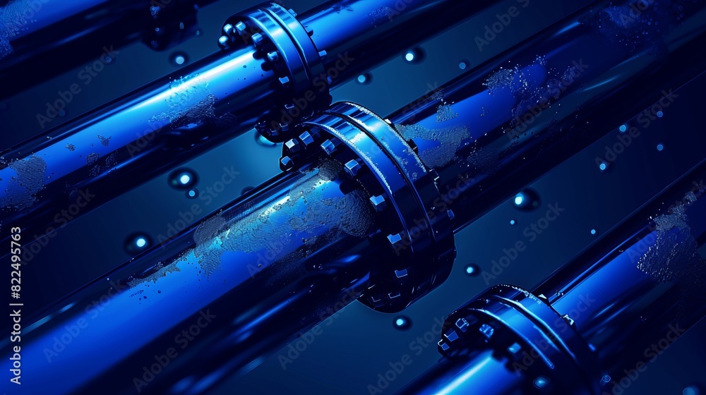 Horizontal industrial background with pipeline. blue water pipes on ...