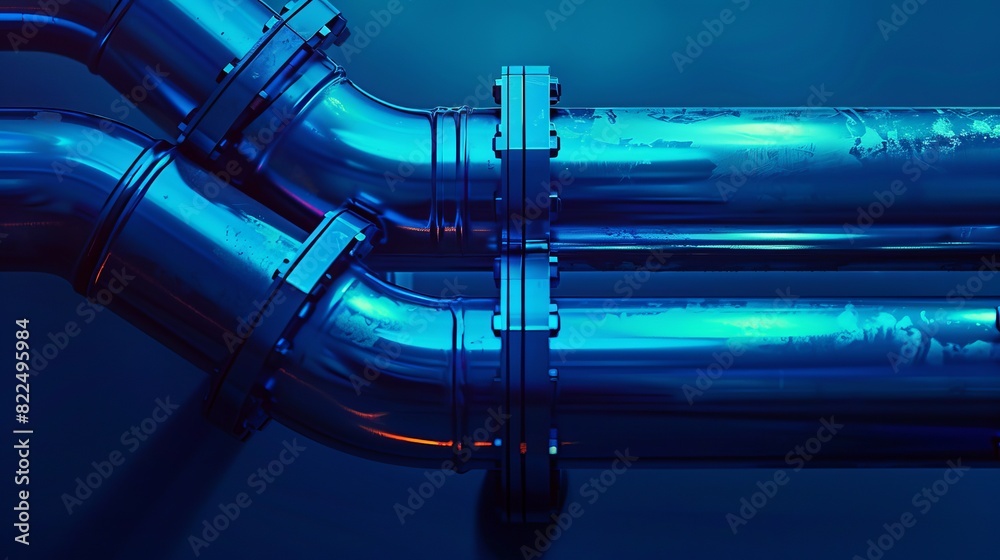 Horizontal industrial background with pipeline. blue water pipes on ...