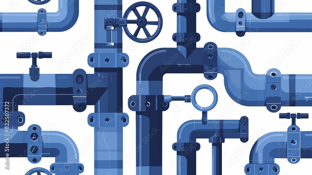 Horizontal industrial seamless pattern: blue piping on a white ...